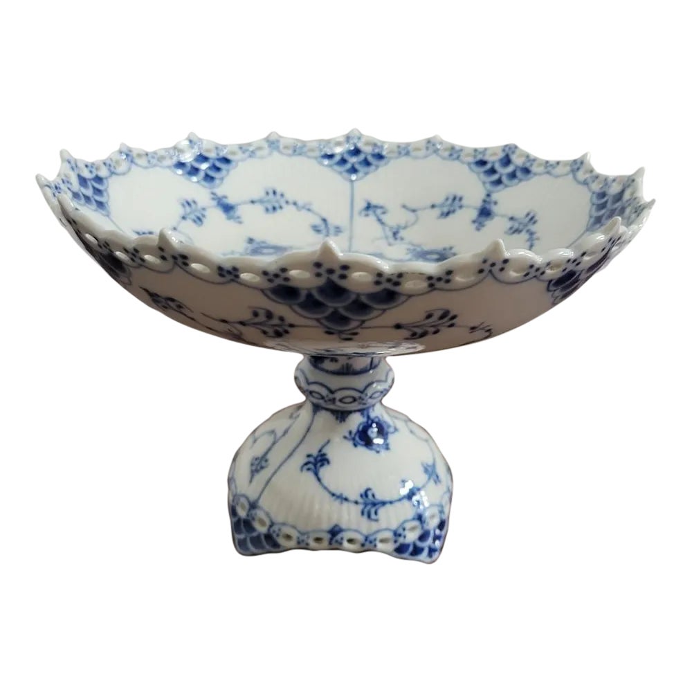 Antique Royal Copenhagen Blue Fluted Full Lace Footed Compote | Chairish