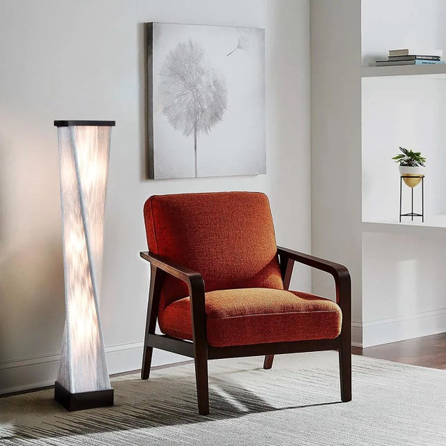 Nova Torque Accent Floor Lamp - Ebony Finish, Silver String Shade, Dimmer | Chairish