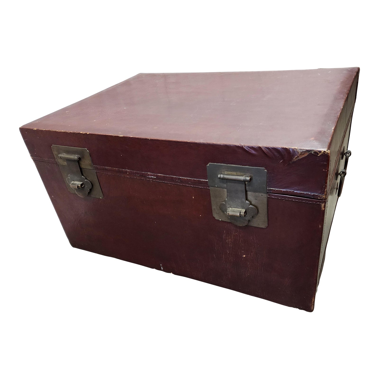 Chinese Lacquered Red Leather Ming Style Trunk Blanket Chest | Chairish