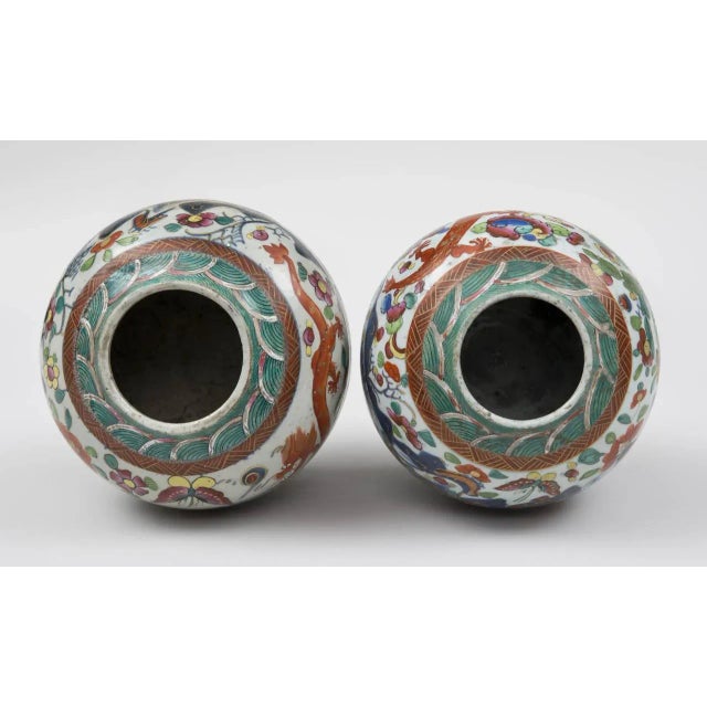 Early 19th Century Chinese Clobbered Squat Jars- a Pair | Chairish