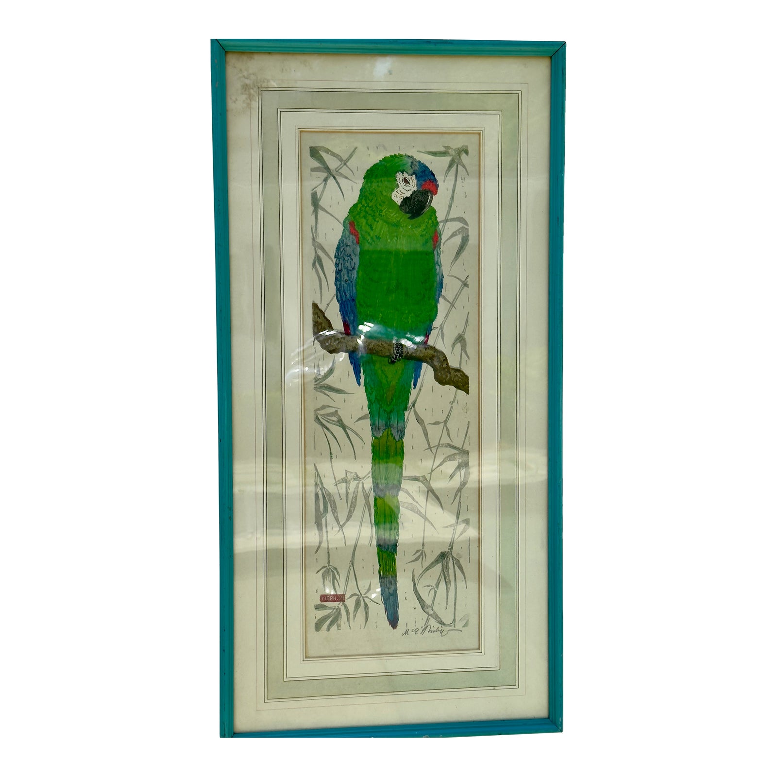 Martin Phillips "Green Parrot" 1925 Colored Woodblock | Chairish
