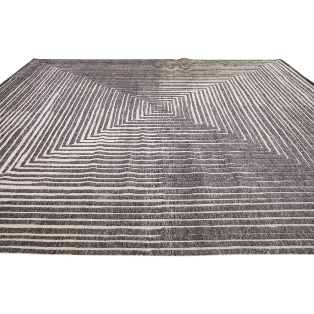 Oversize Modern Moroccan Style Gray Wool Rug With Op Art Design by ...
