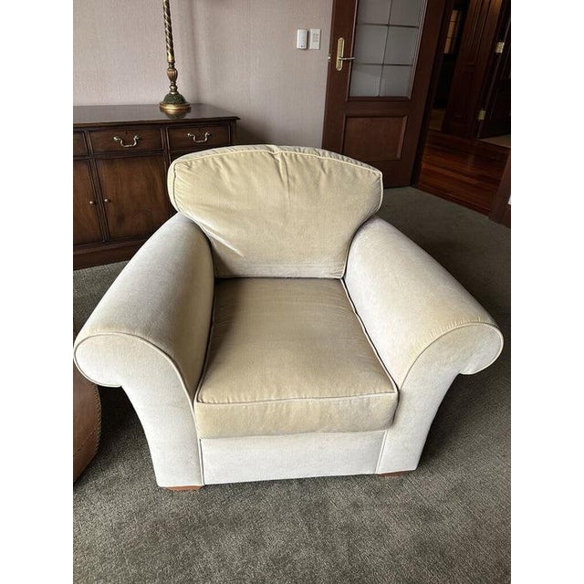 Club Chair in Velvet and Rolled Arms | Chairish