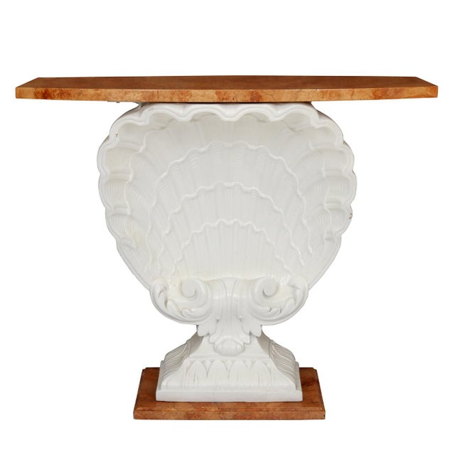 Pair of Vintage Faux Marble Shell Form Consoles | Chairish