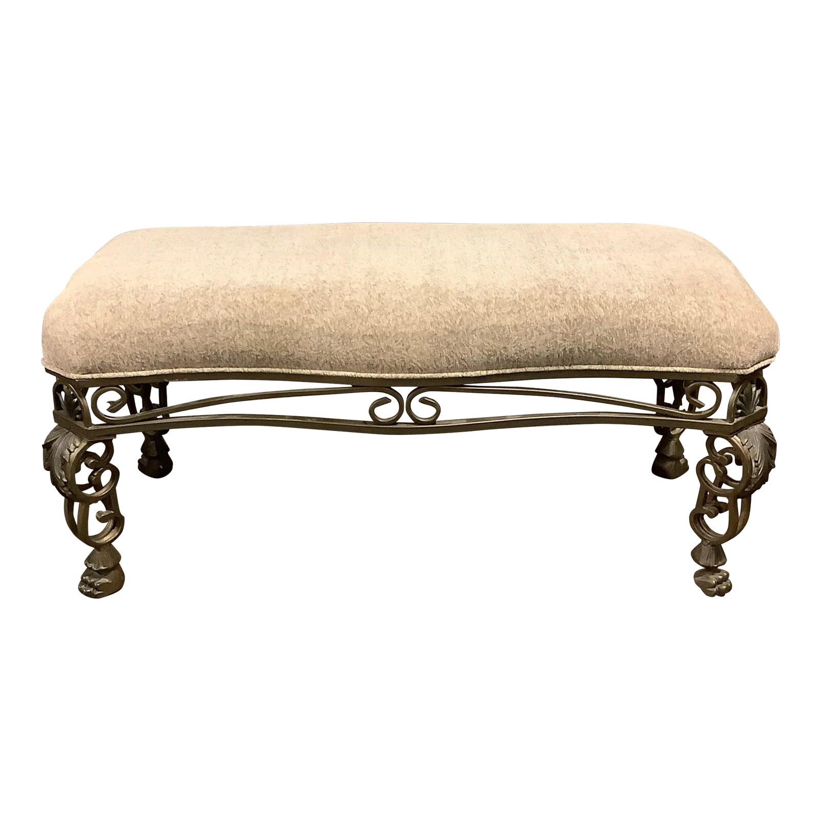 1980s Vintage Traditional Baroque Upholstered Wrought Iron With Paw ...