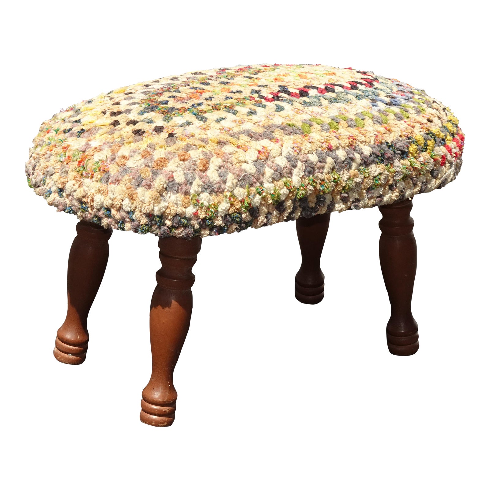 Vintage French Country Gold Multi-Colored Braided Footstool | Chairish