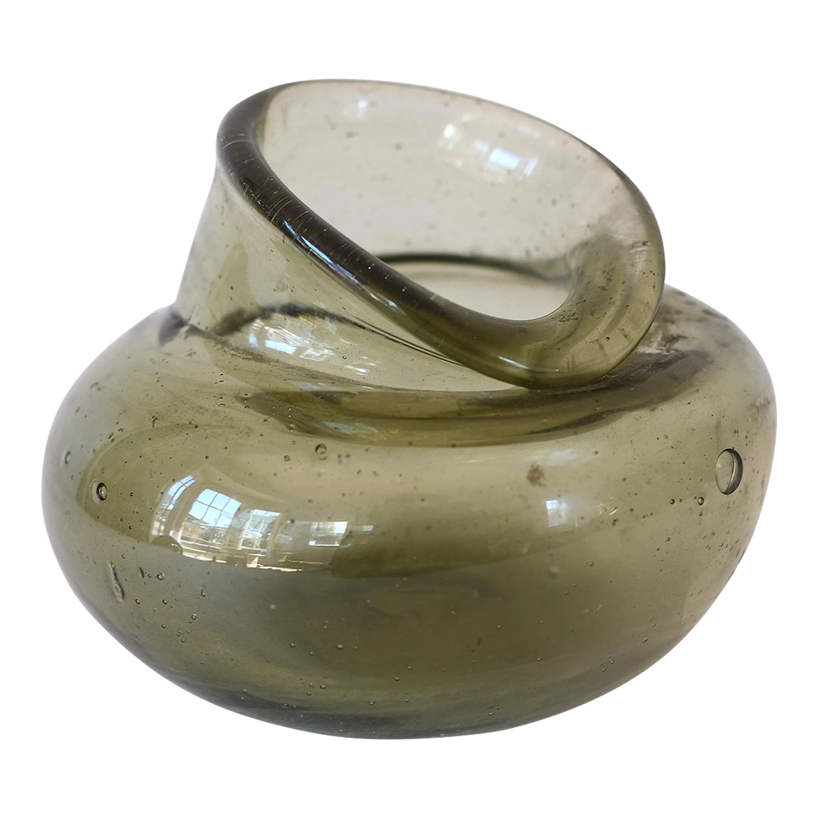 Vintage Modernist Handblown Glass Vase With Drooped Spout | Chairish