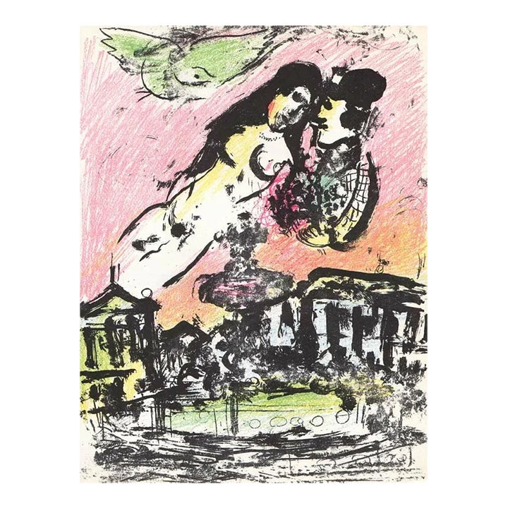 1963 Marc Chagall Original Lithograph Lovers Heaven | Chairish