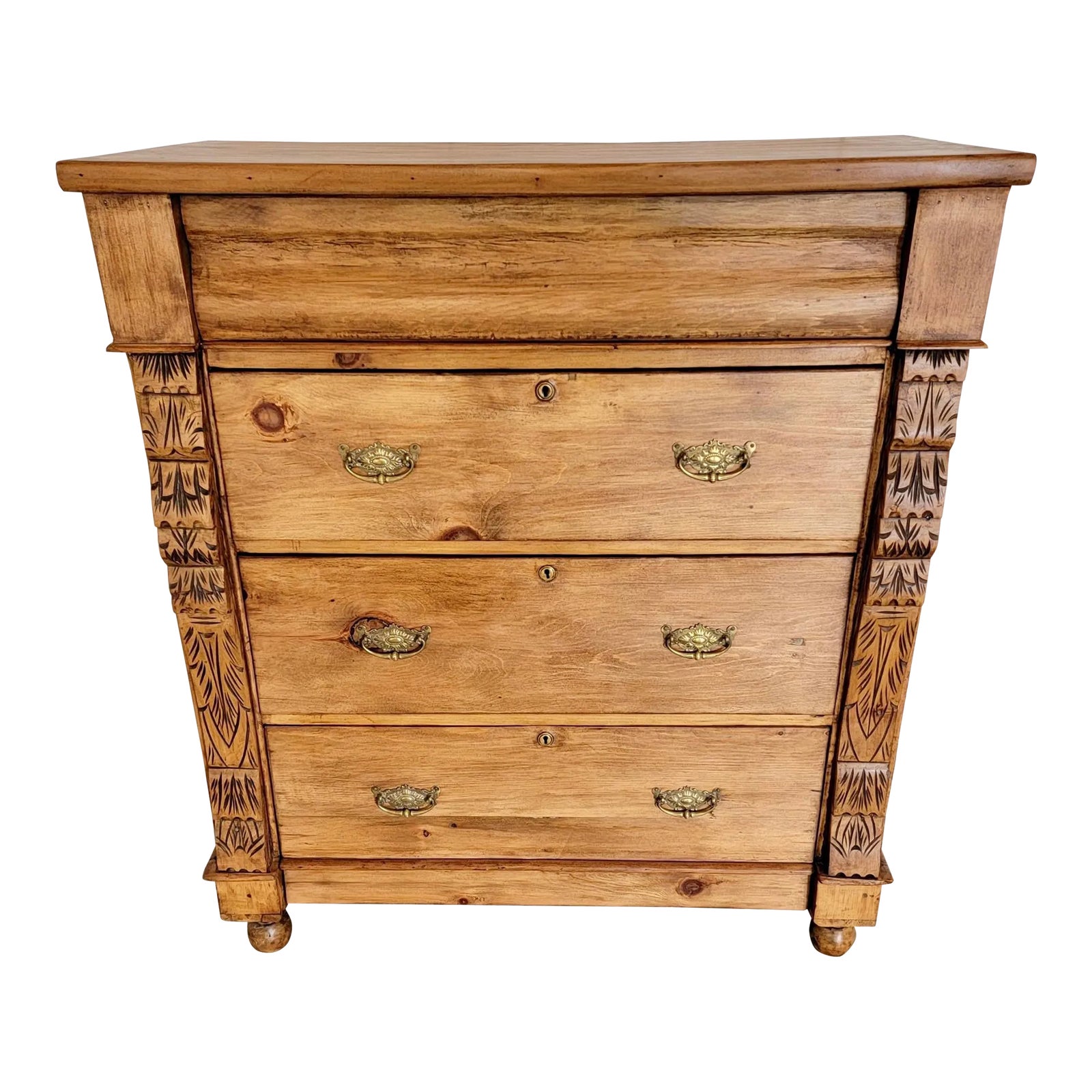 Antique Scottish Pine 4 Drawer Chest of Drawers With Ornate Frame ...