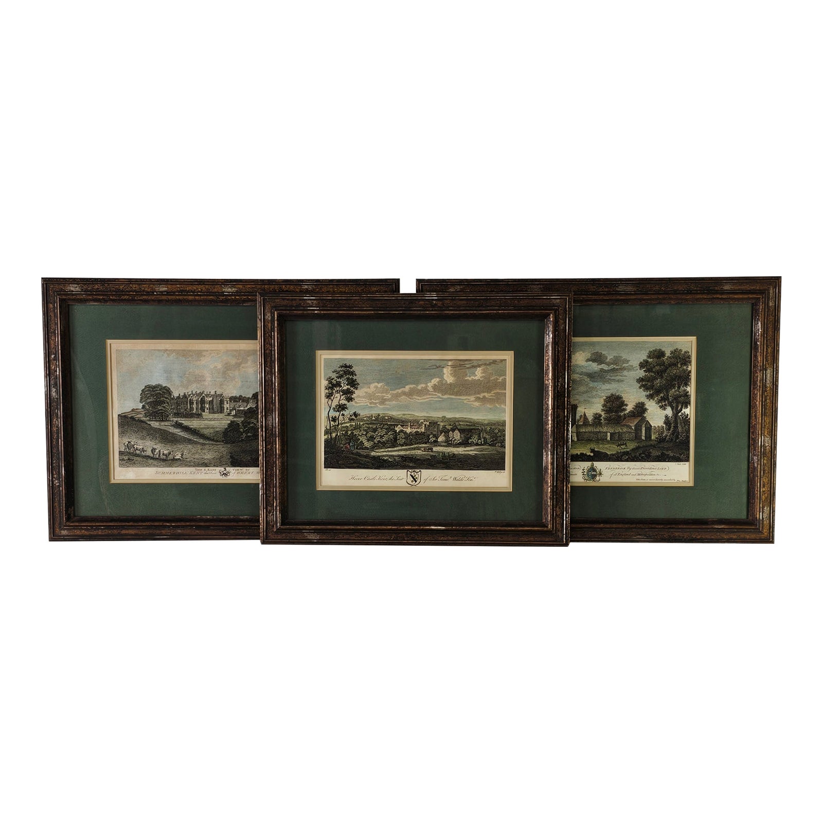 Three Framed English Etching Prints Hand Tinted Kent, Canterbury, Hever ...