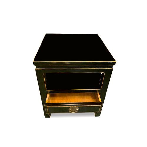 Asian Black Lacquer Nightstand | Chairish