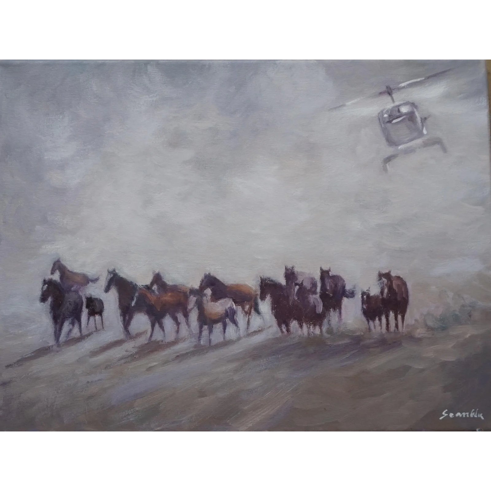 Sean Wu Original Impressionist Style Oil Painting of Wild Horses | Chairish