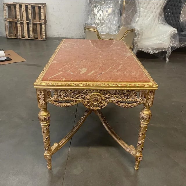 1950s French Baroque Coffee Table with Gold Leaf | Chairish