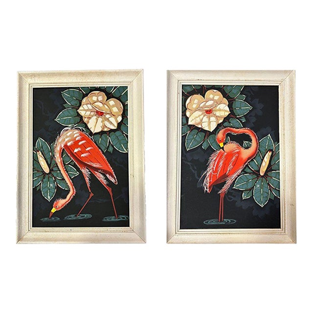 Pair of Mid Century Pink Flamingo Airbrush Prints by Billy Seay in ...
