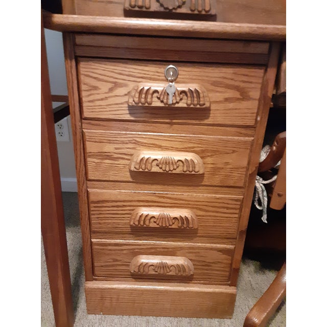 1991 Oak Roll Top Desk - Set of 2 | Chairish