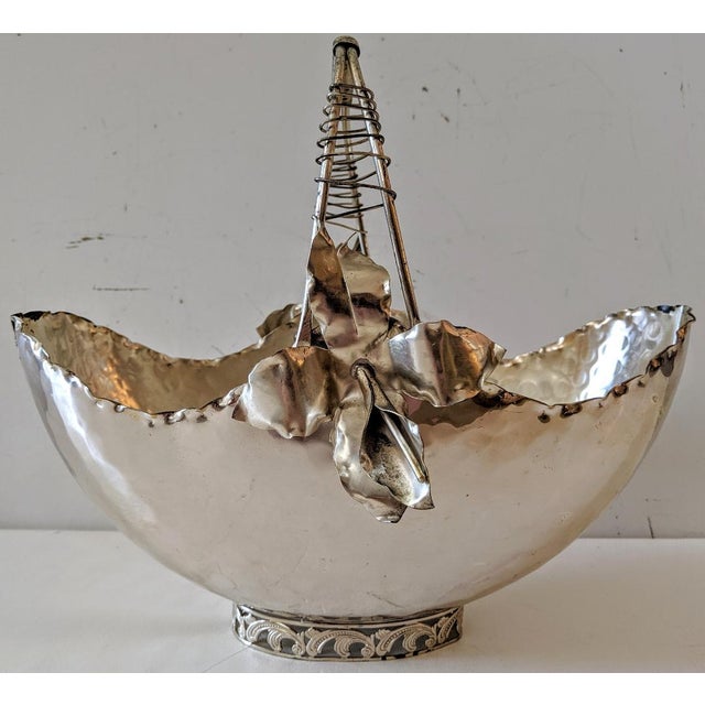 Vintage Italian Silver-Plate Metal Basket with Hand-Made Metal Orchids ...