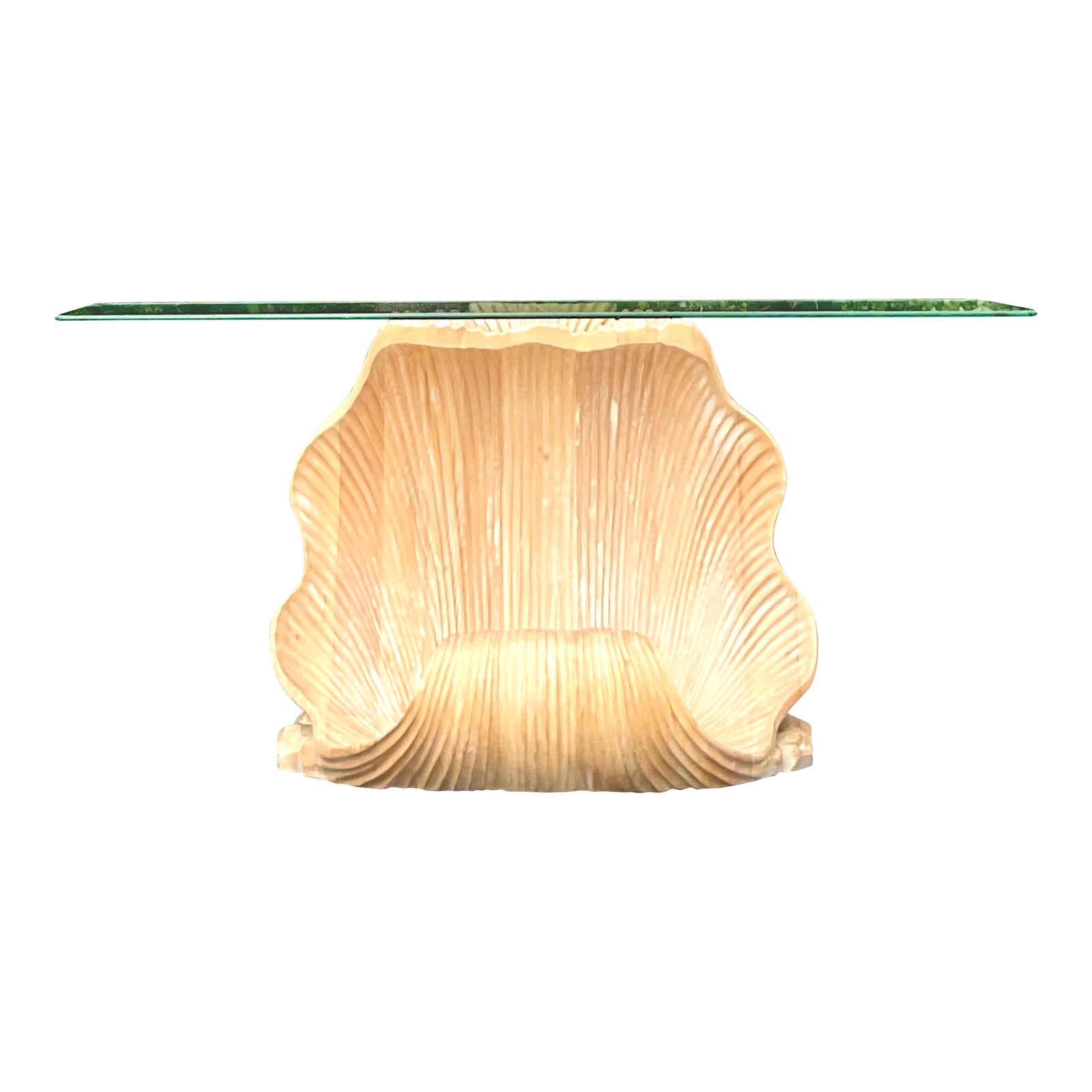 Vintage Boho Carved Clamshell Console Table | Chairish