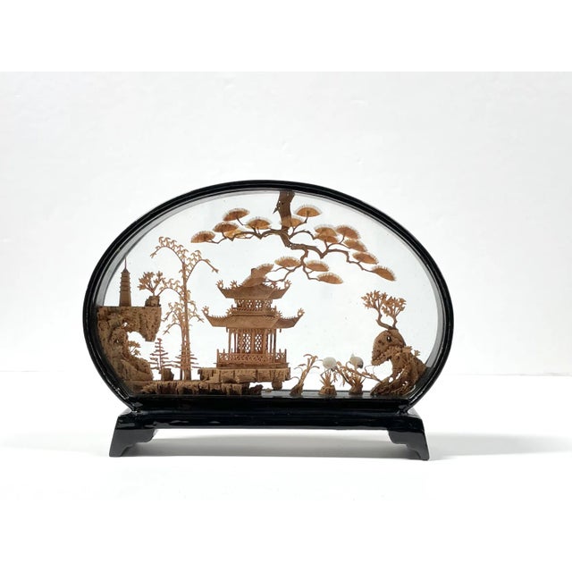 Mid 20th Century Vintage Chinese Cork Carving Pagoda Landscape Diorama ...