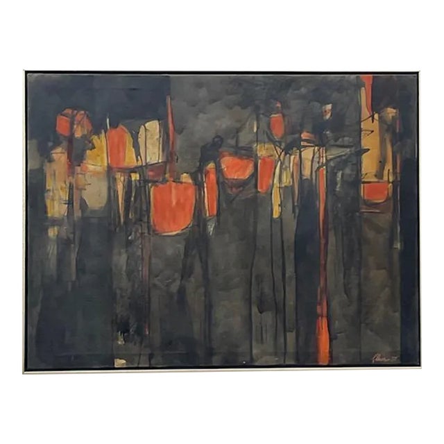 Vintage MCM Abstract Original Oil Painting on Canvas | Chairish