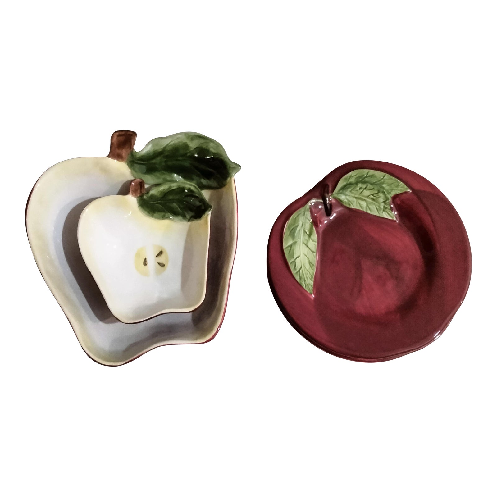 Franciscan Red Apple Shaped Plates With a Big and Small Matching Apple ...