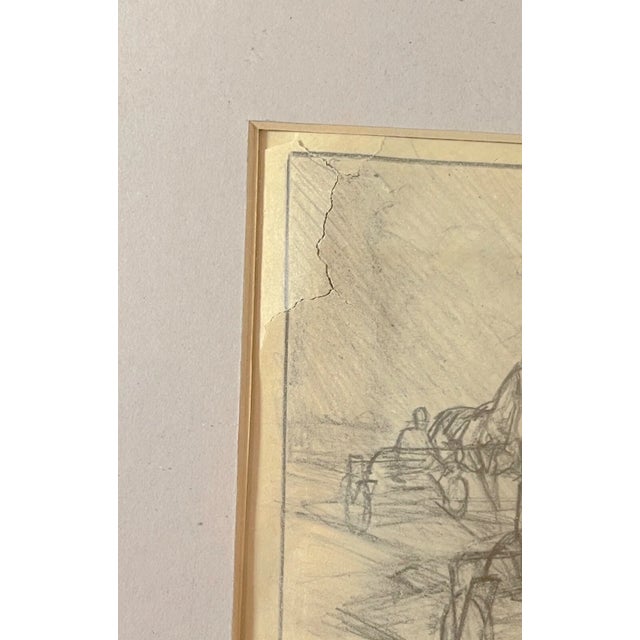 Antique Original Pencil Drawing Horse Harness Track Racing Realism Evt ...