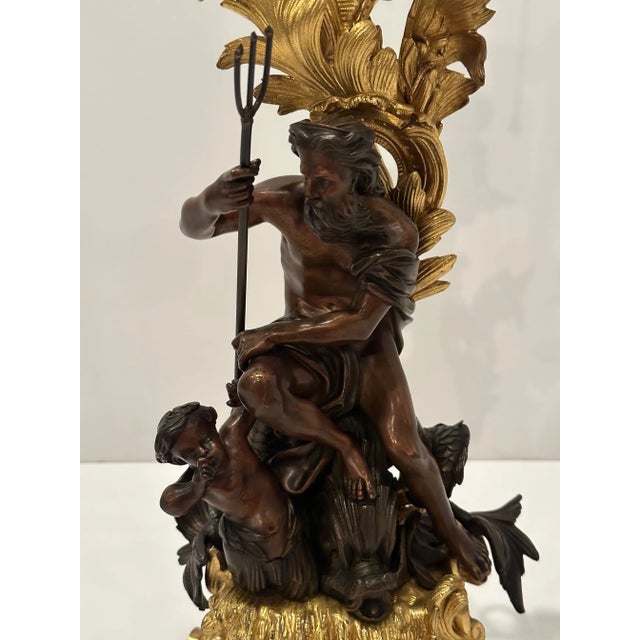 Antique Gilt & Patinated Bronze French Candlestick Lamp With Neptune ...