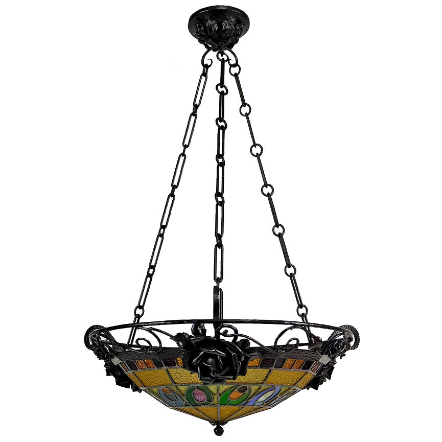 Art Deco Wrought Iron Hanging Light by Augustin Louis Calmels, 1920 ...