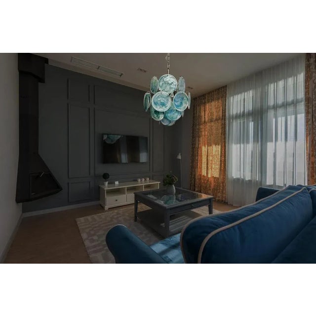 Vintage Italian Murano Chandelier with 24 Blue Disks, 1990s | Chairish