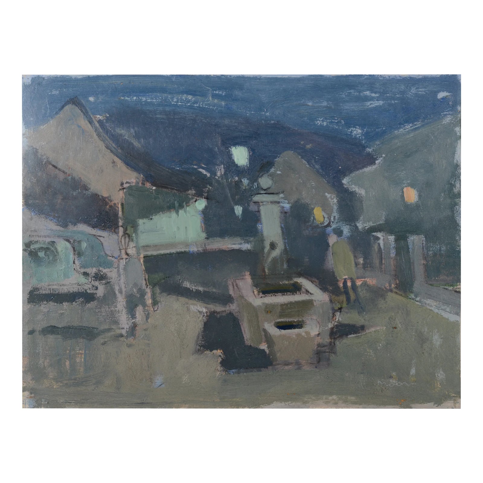 Karl Moor, The Square, Figurative Abstract Oil, 1960s, Oil on Board ...