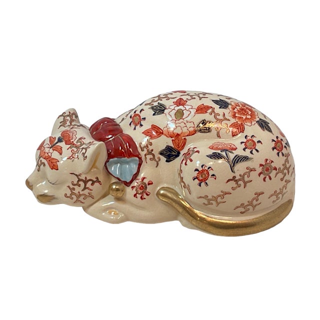 Imari Style Vintage Japanese Sleeping Cat | Chairish
