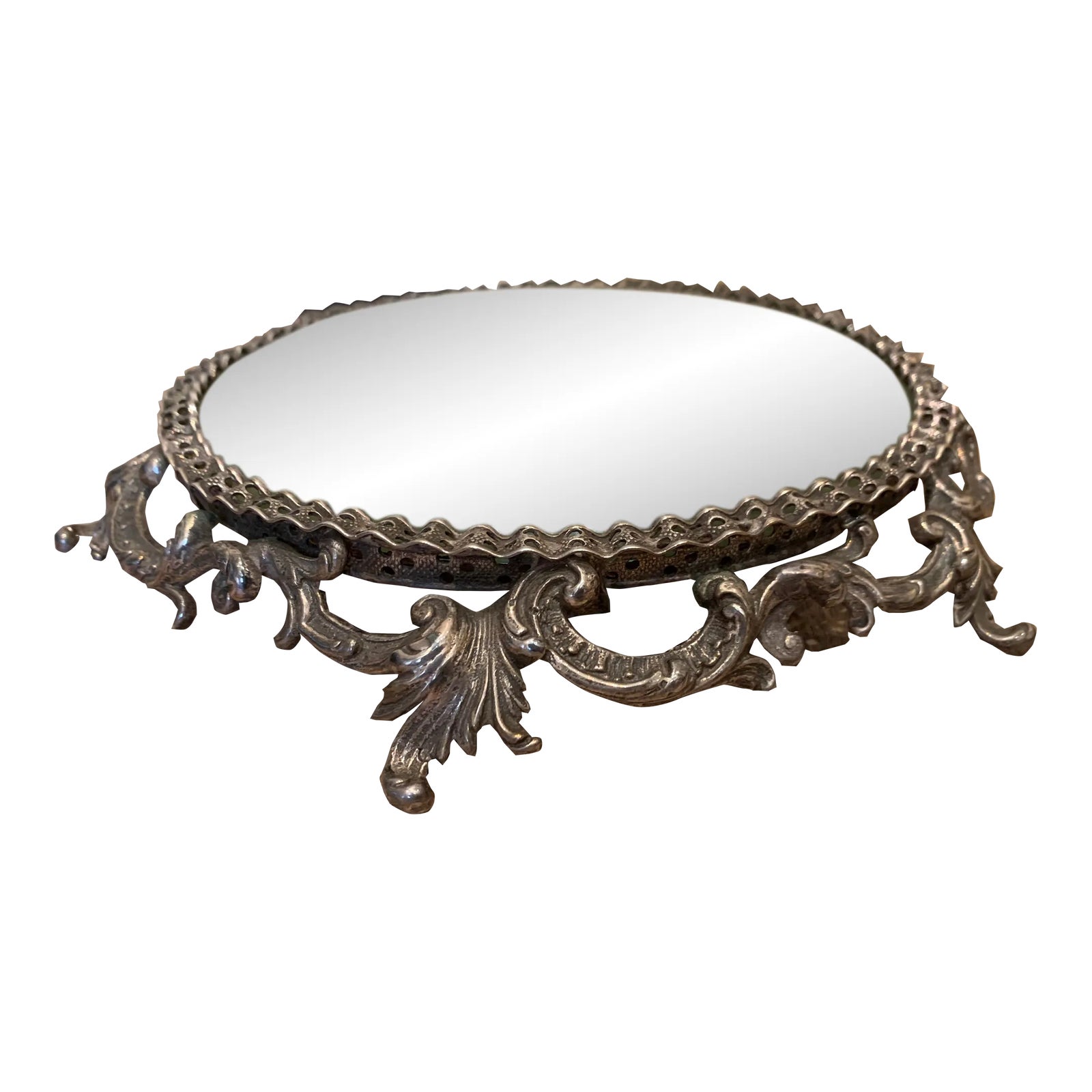 Vintage Silver-Tone Metal Mirror Plateau | Chairish