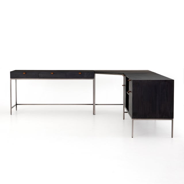 Four Hands Trey Desk System With Filing Credenza, Black Wash Poplar ...