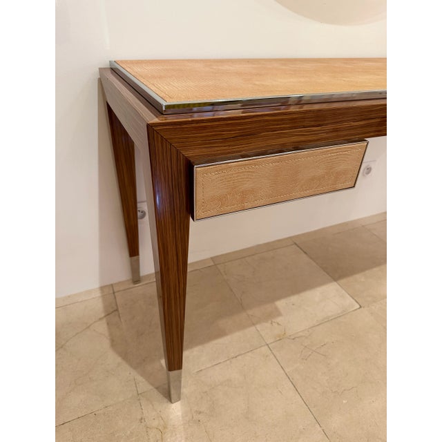 Desk Console Table Wood Metal and Leather by Gervasoni. Italy, 2000s ...