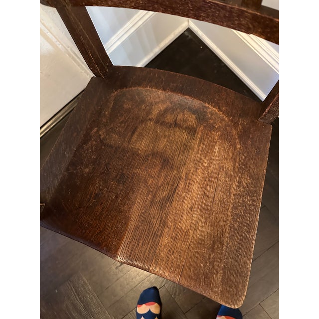 18th Century Antique Student Mission Oak Wood School Chair & Desk With ...