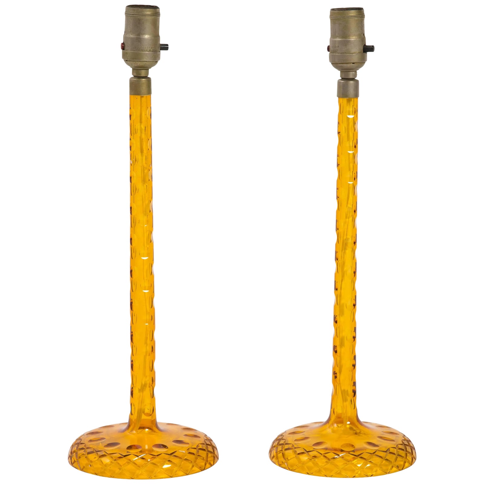 1940s Amber Cut Glass Lamps - a Pair | Chairish