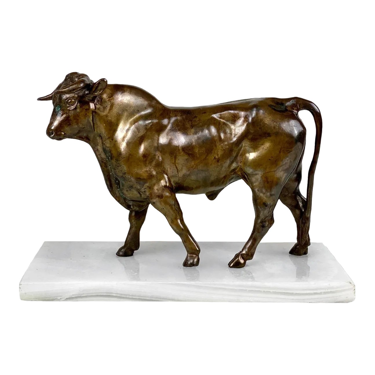 Vintage Large Italian Southwestern Bronze & Onyx Bull Sculpture | Chairish