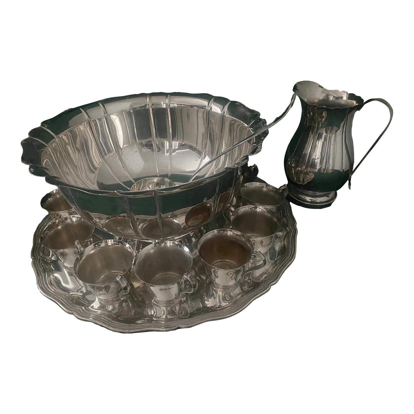 1970s Pilgrim/Alvin Large Silverplate 12 Punch Bowl Set | Chairish