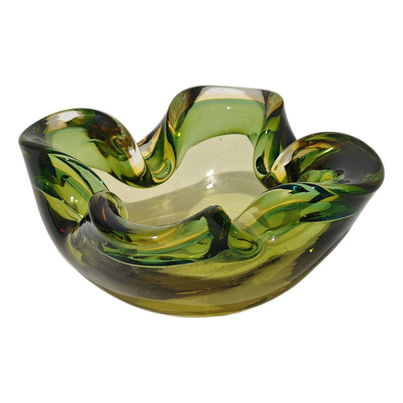 Ashtray in Green and Yellow Submerged Murano Glass by Flavio Poli ...