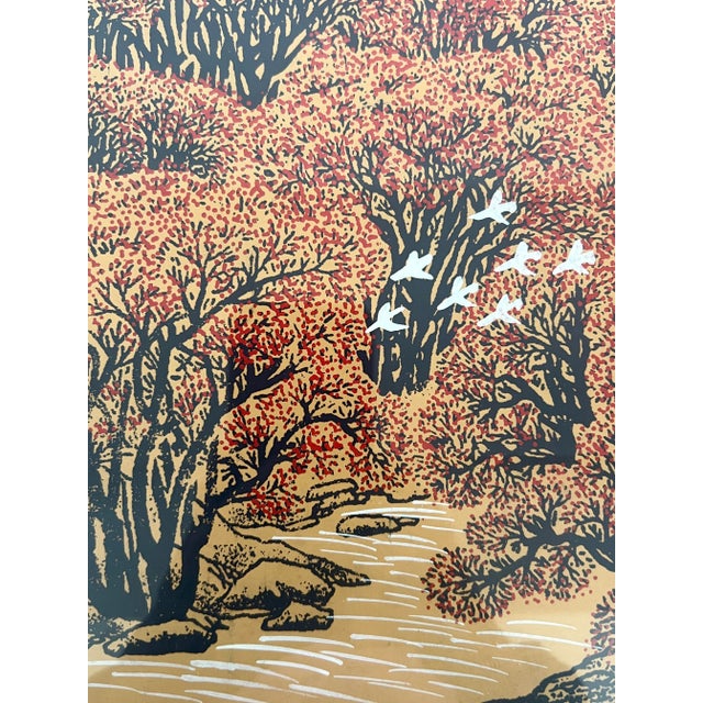 The Autumn Forest Village, Modernistic Original Woodblock Framed ...