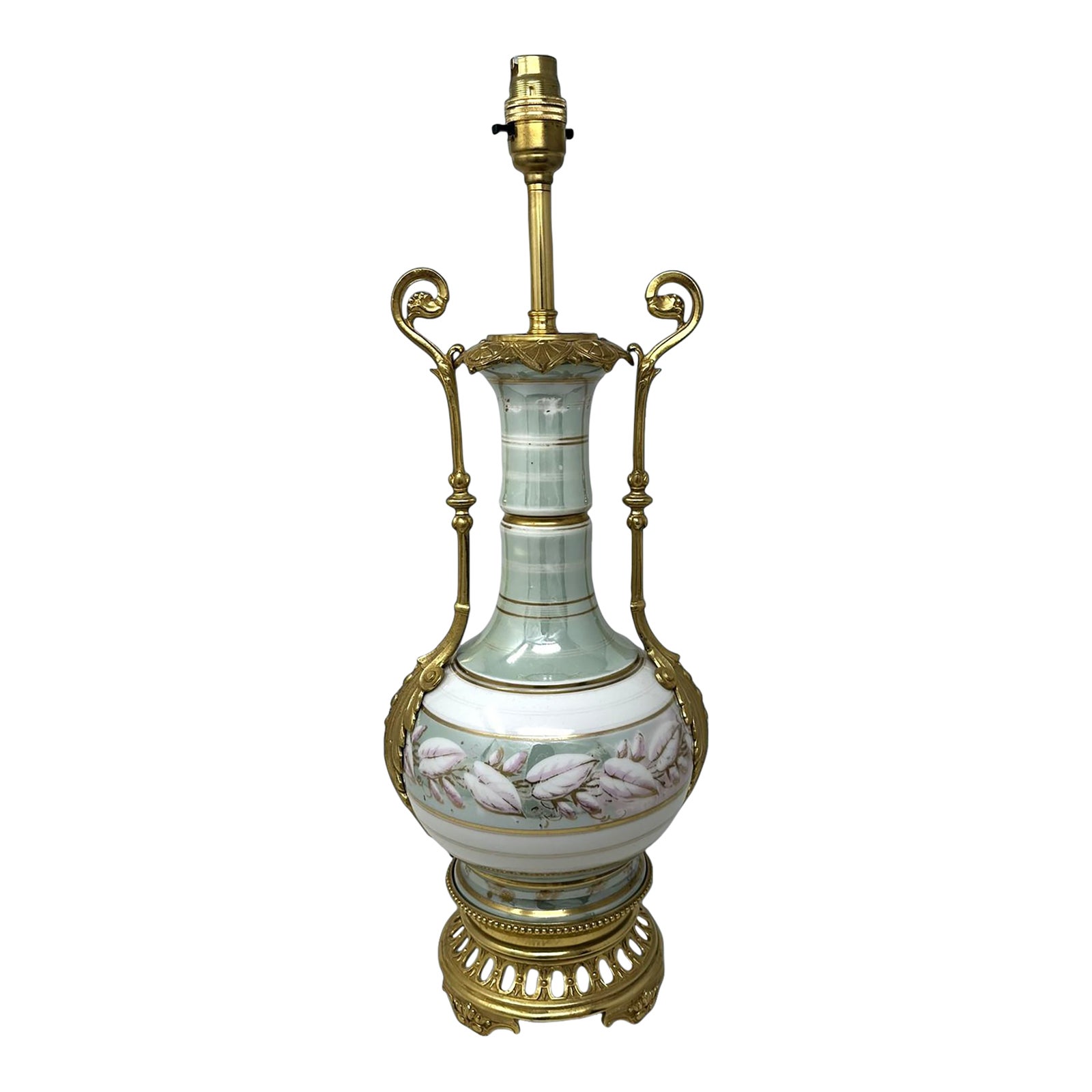 Antique French Sèvres Porcelain Still Life Ormolu Celadon Table Lamp ...