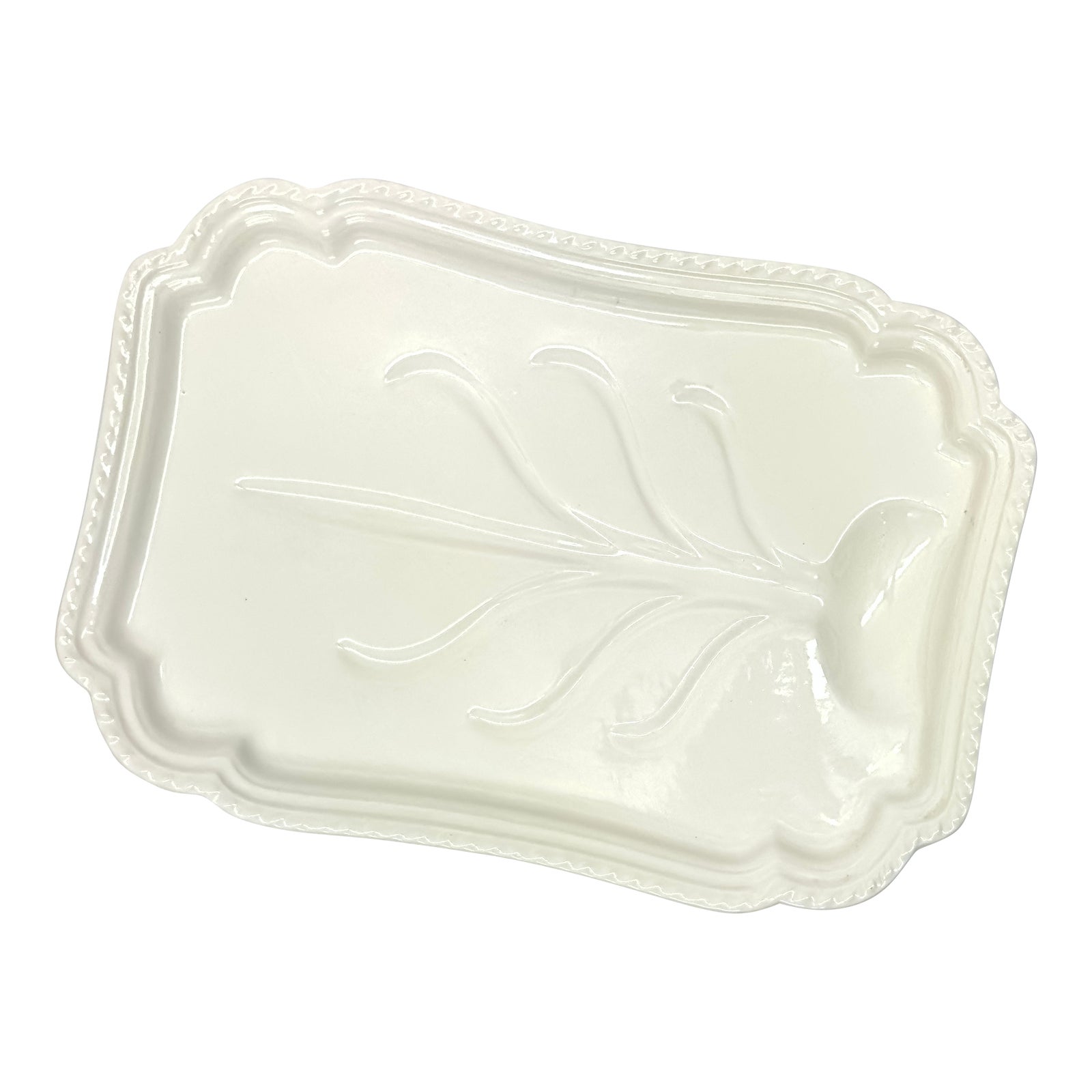 Oversized Rectangular Cream Ceramic Serving Platter | Chairish