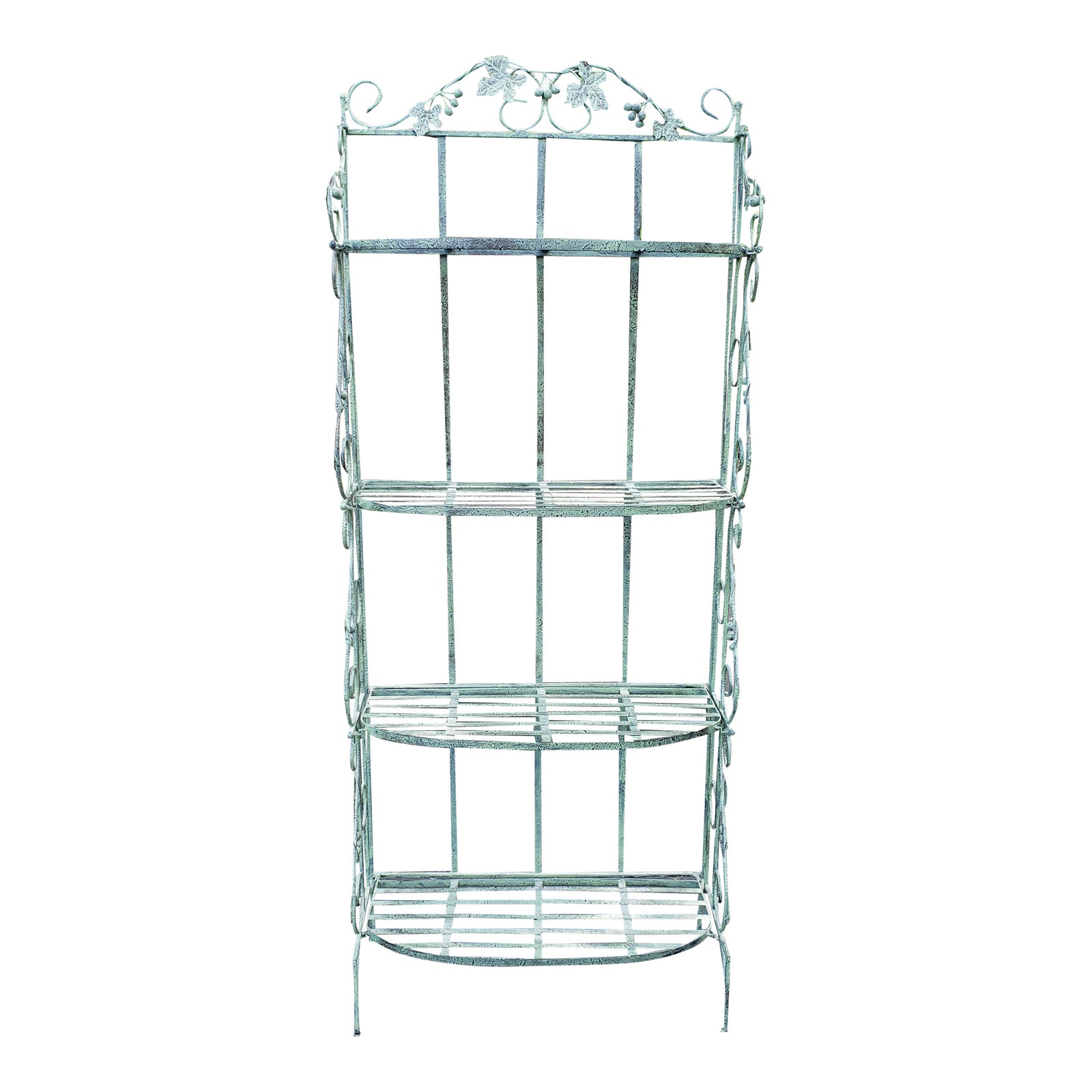 1970s Vintage French Distressed Green and Black Iron Bakers Rack With ...