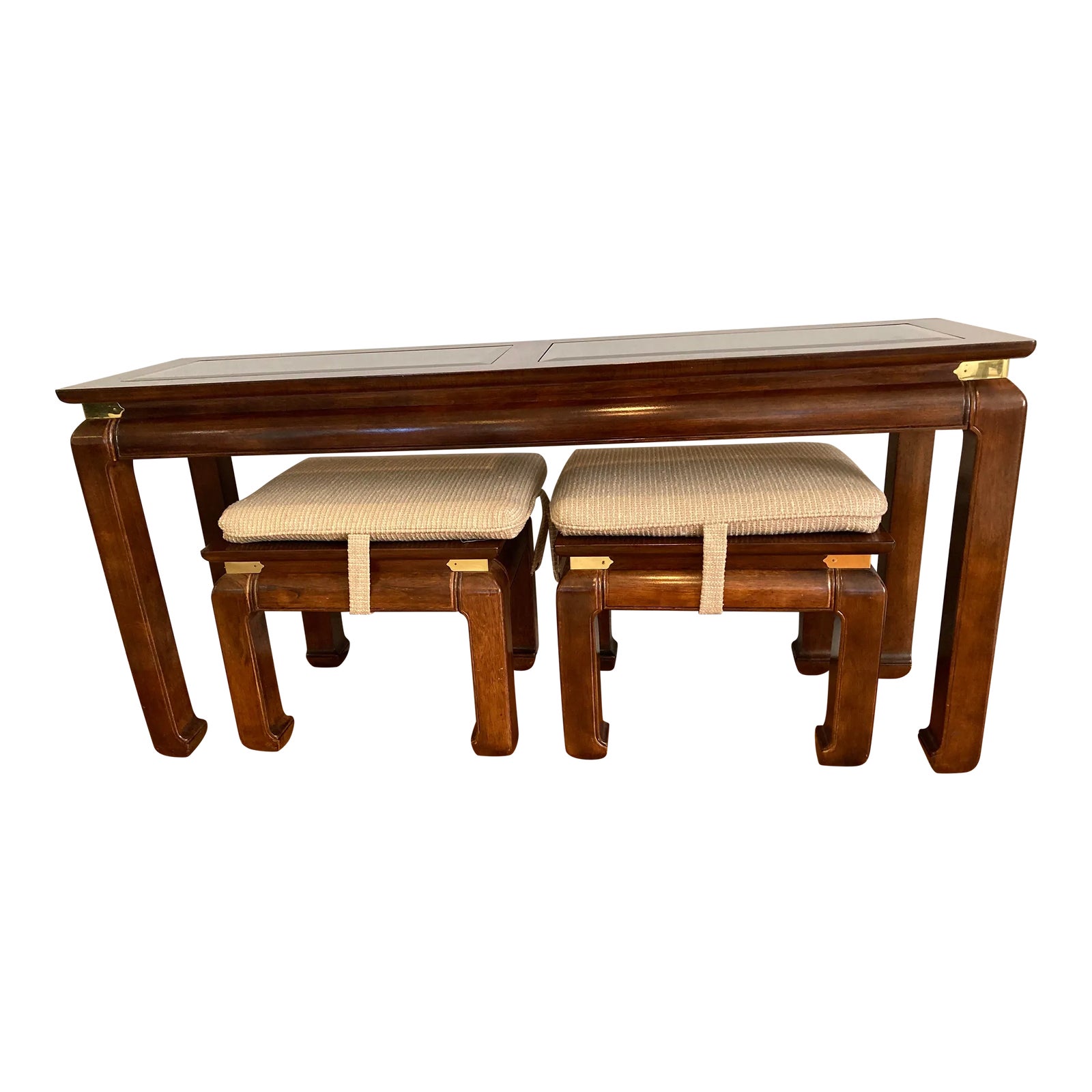1970s Champaign Style Console Table With 2 Ottomans by Bernhardt - Set ...