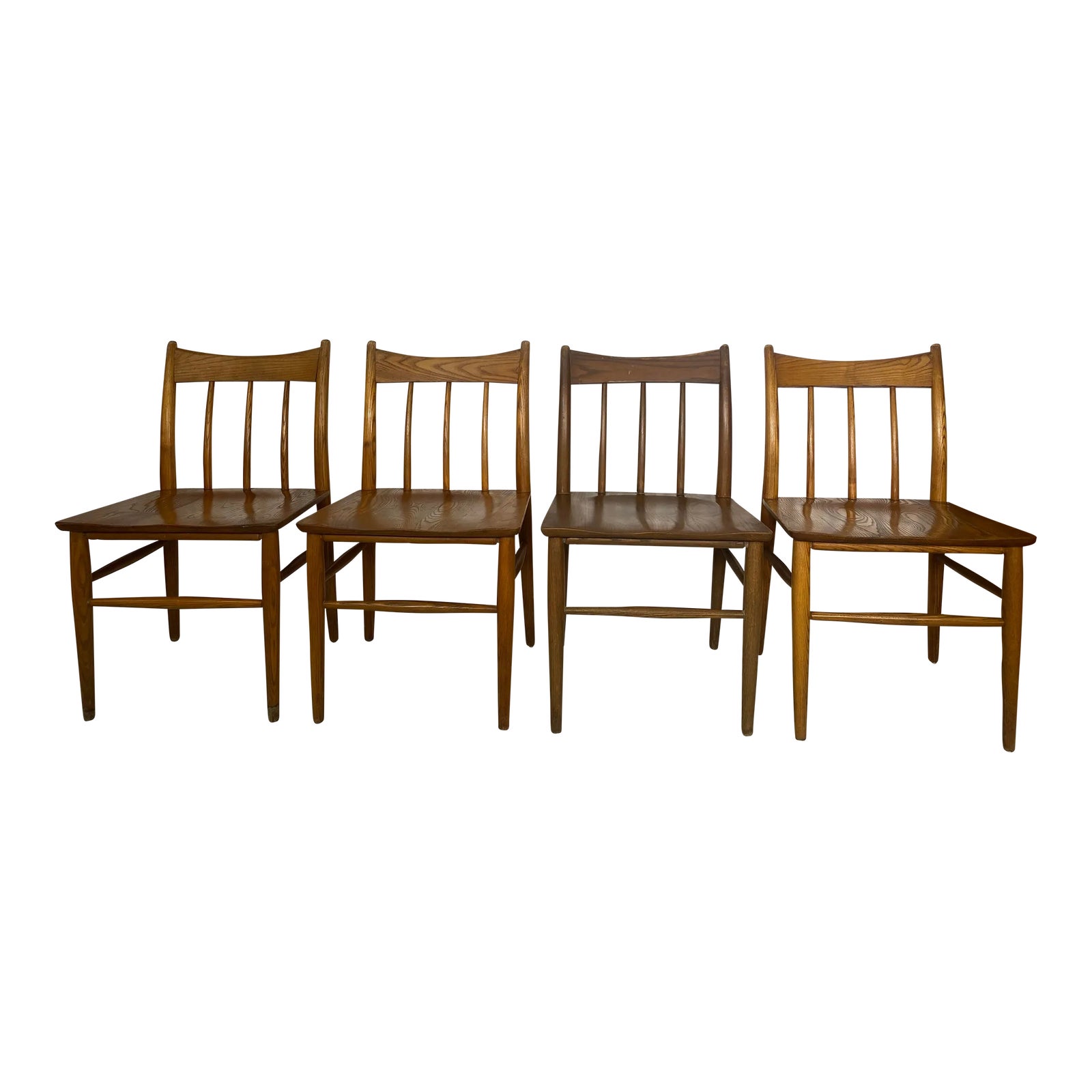 Set of 4 Mid Century Cafe Walnut Arched Spindle Back Chairs | Chairish