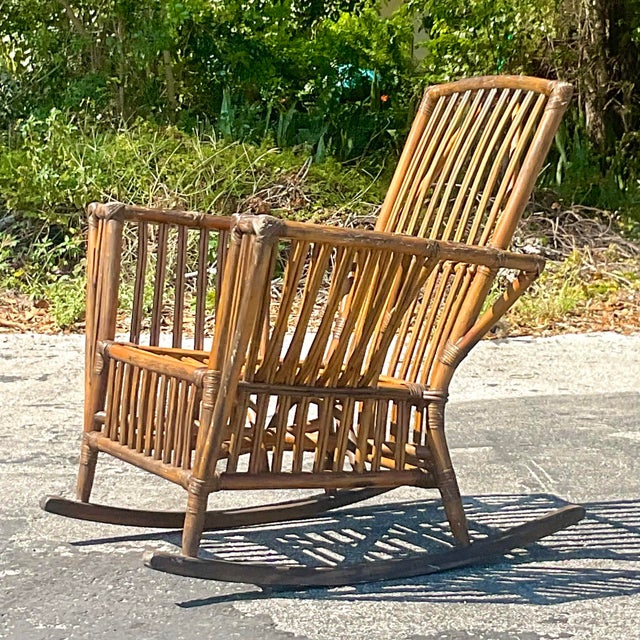 Vintage Coastal Stick Rattan Rocking Chair After Bielecky Brothers ...