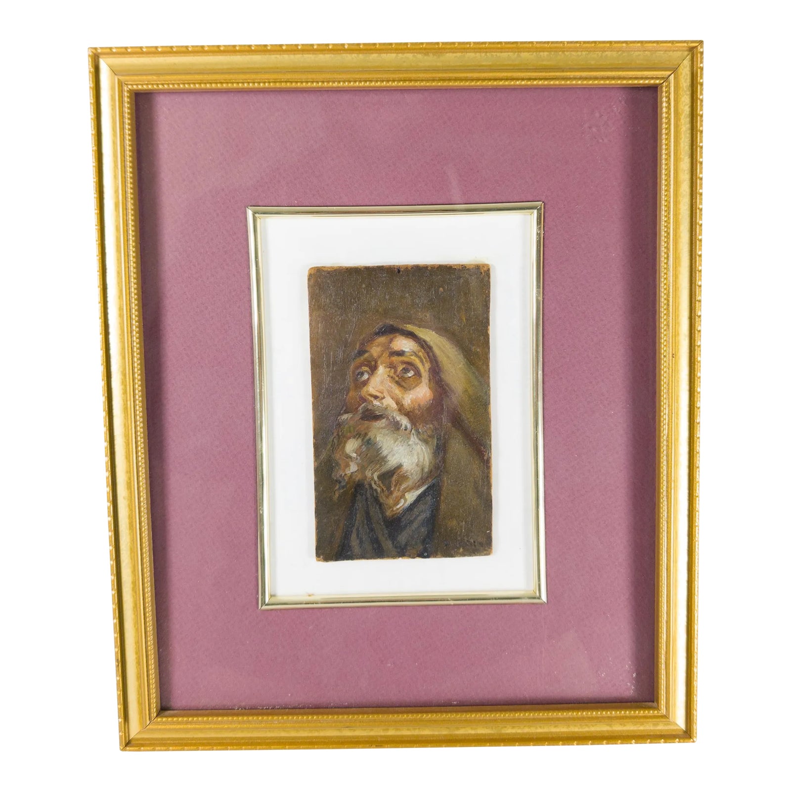 19th Century Oil Painting Study Portrait of an Old Religious Man Signed ...