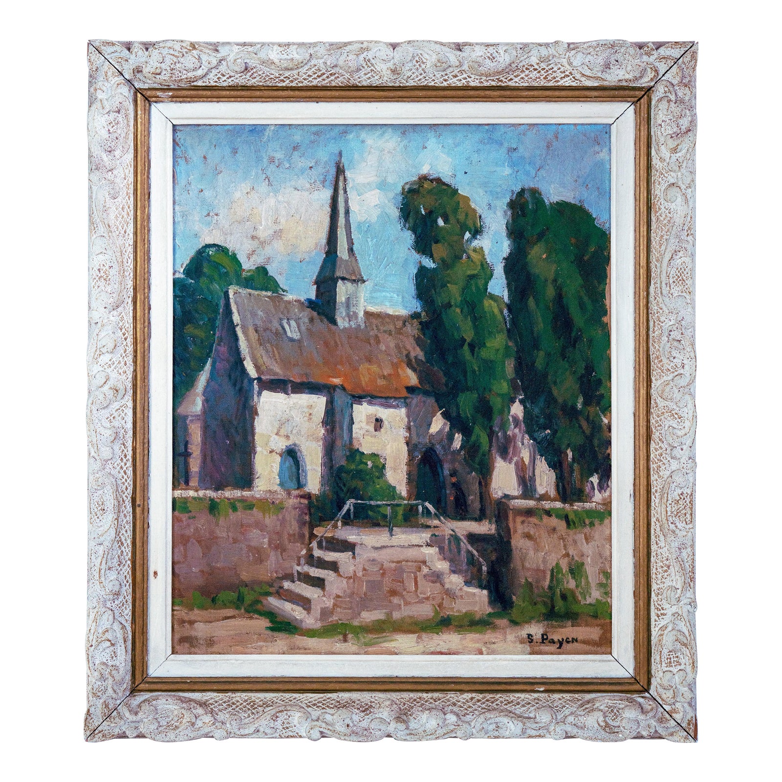 Mid 20th Century French Oil Painting of a Provincial Church by Suzanne ...