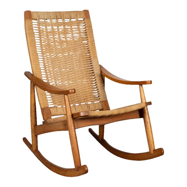 1980s Mid-Century Modern Woven Rocking Chair in the Style of Hans ...
