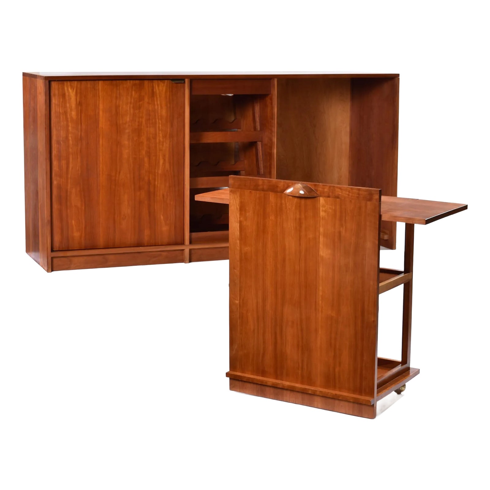 Custom Made Buffet Credenza With Lighted Wine Bar and Hidden Bar Cart ...