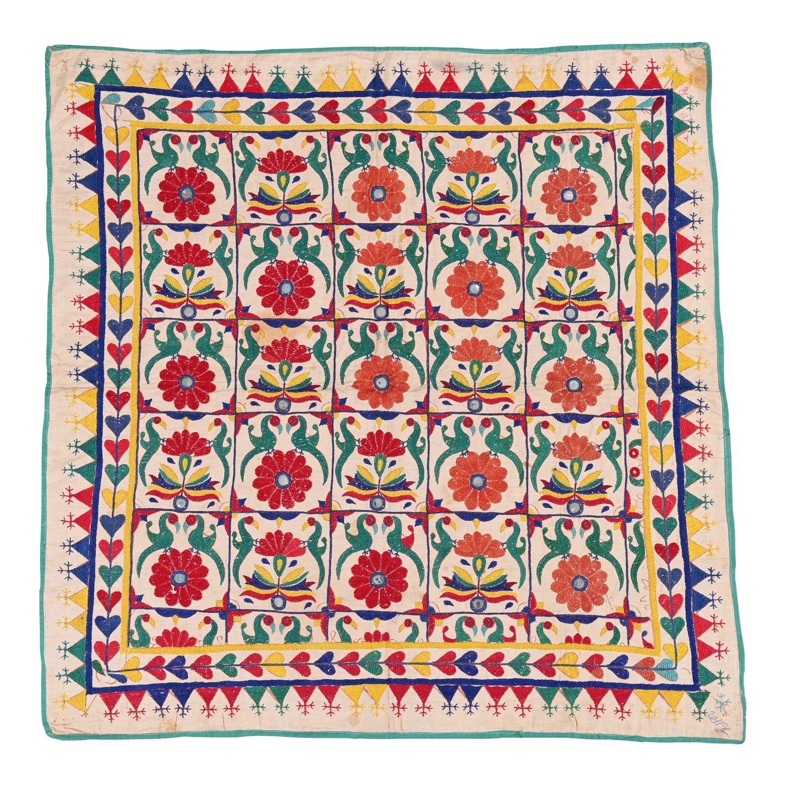 1970s Flower Motifs Hand Embroidered Gujarati Tapestry | Chairish